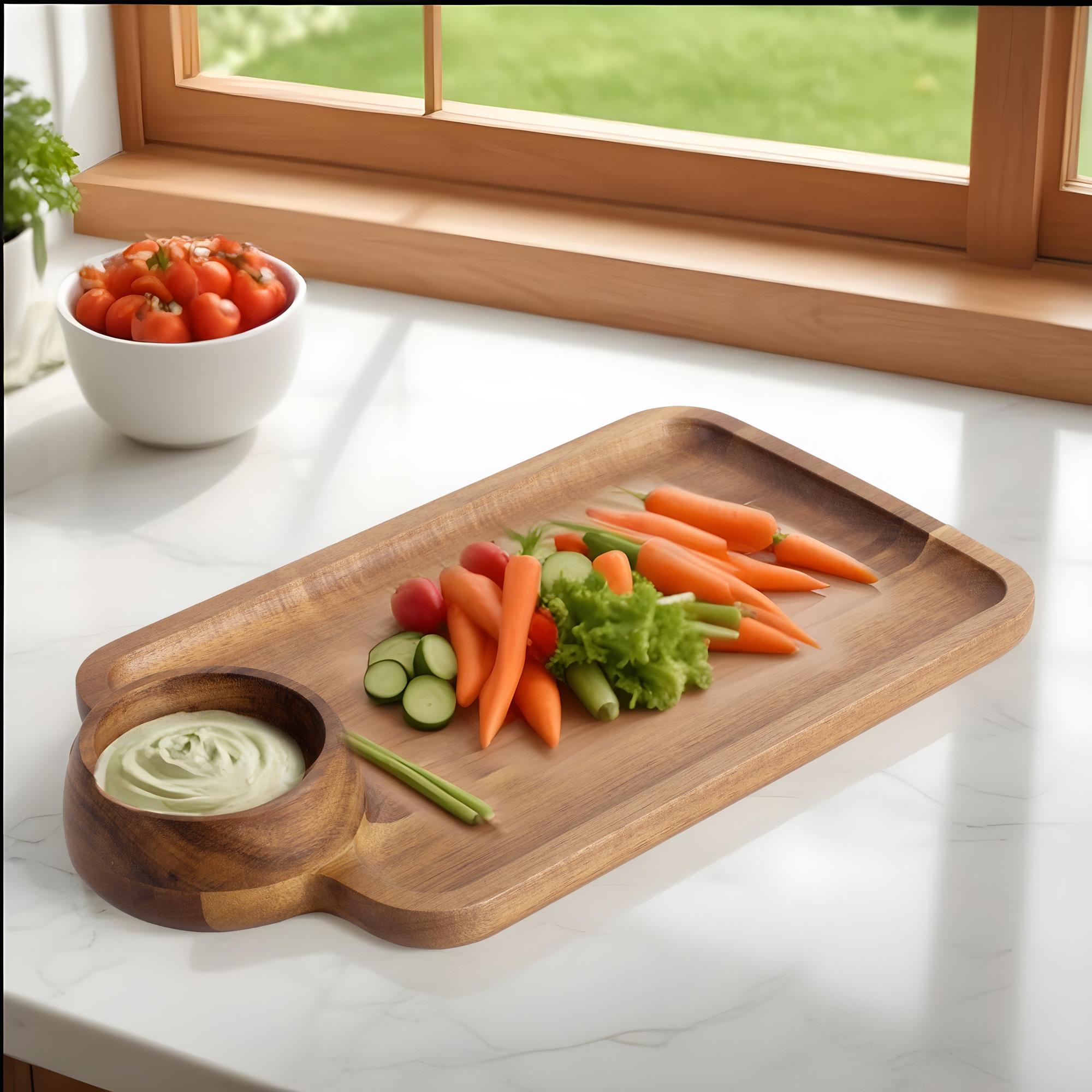 L.Gourmet Acacia Wood One Dip Serve Board, 37x20x2cm, col. label