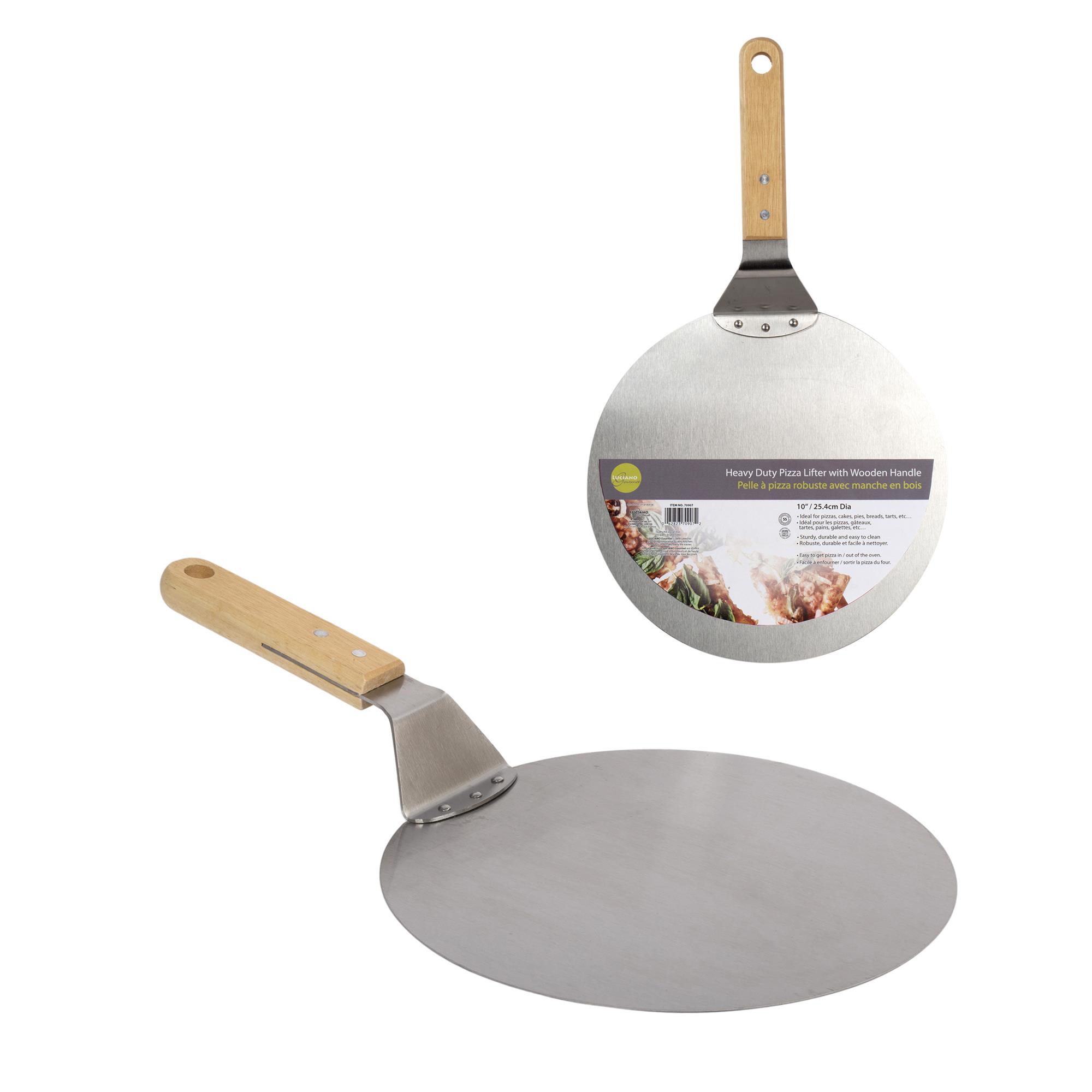 L.Gourmet 10" Dia. SS Pizza Lifter w/ Wooden Handle, color label