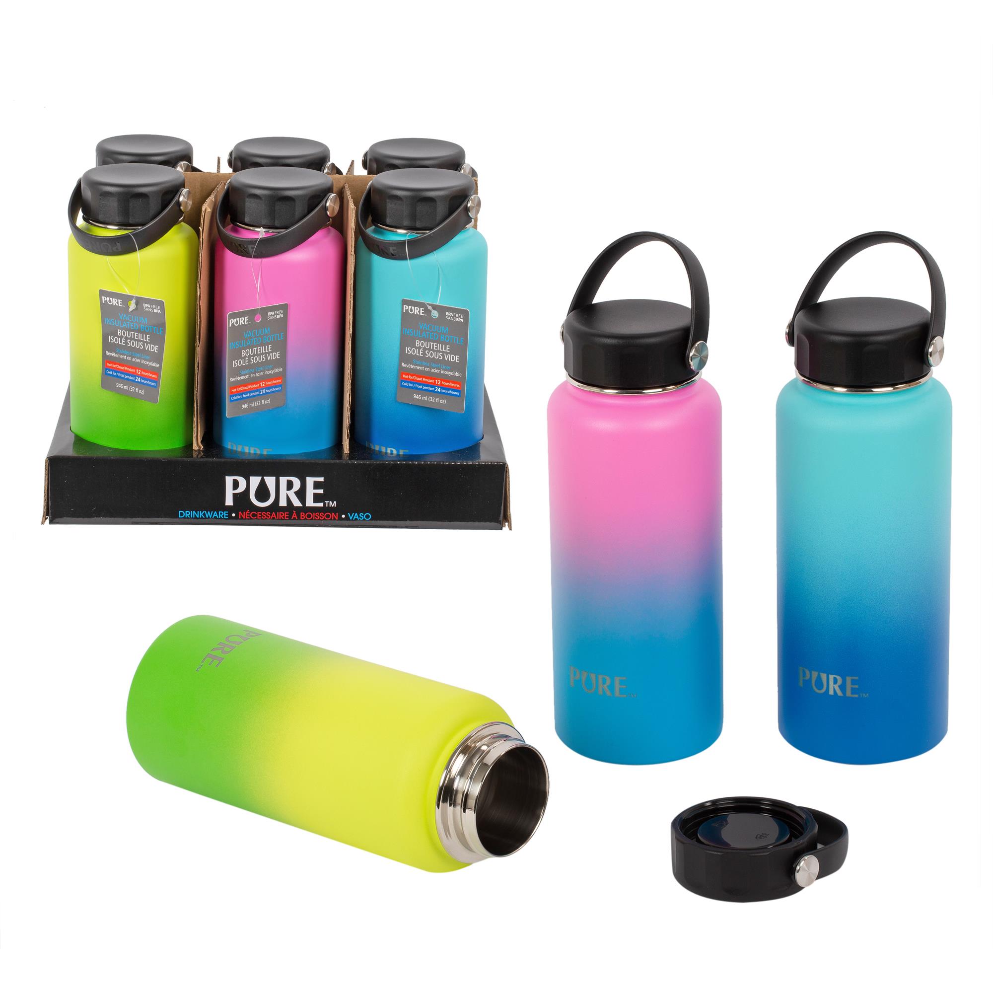PURE 1L Thermal SS (18/8) Bottle, w/ Carrying Handle, 3C, 6/PDQ