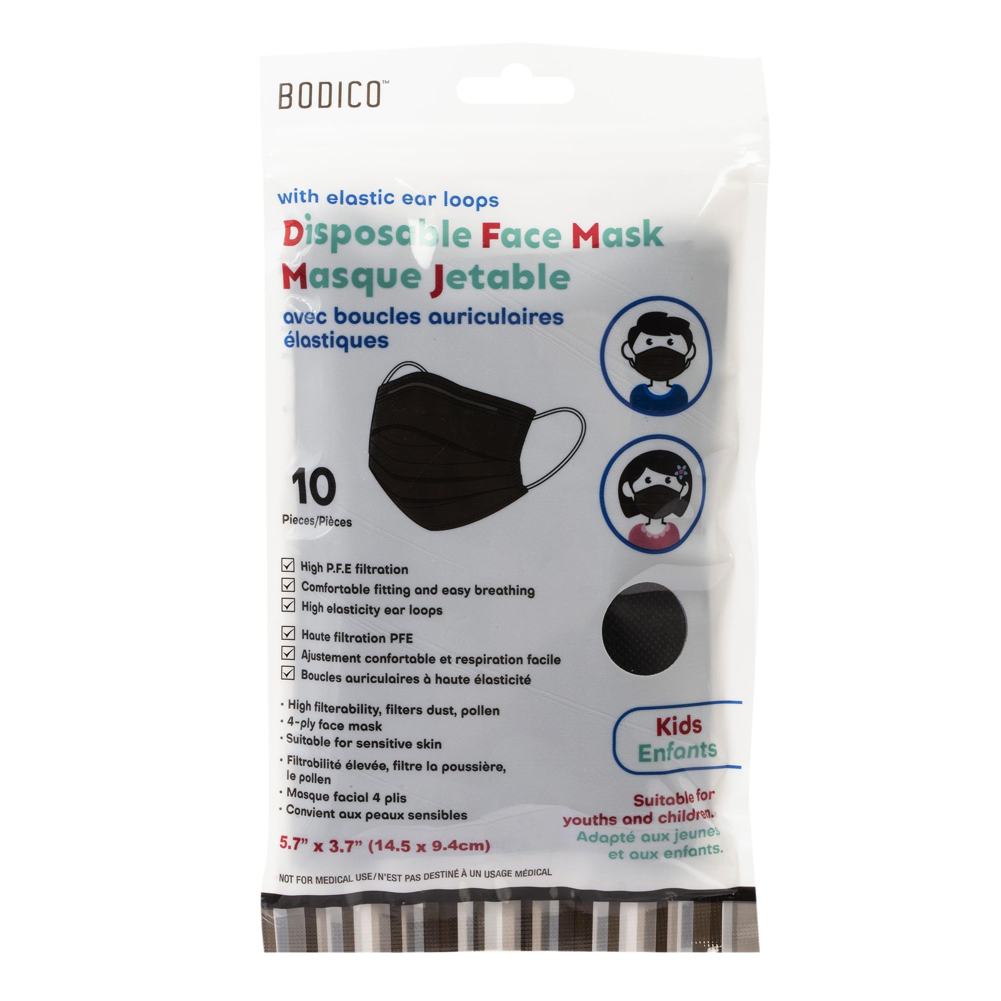 Bodico 10pk KIDS Disposable Mask BLACK 4 ply , Zip Lock bag