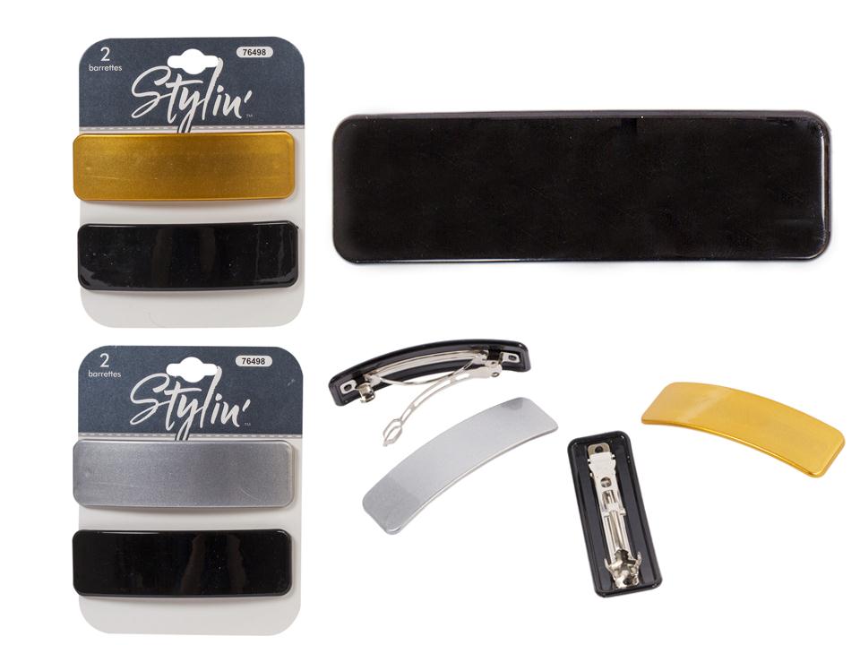 Stylin 2-pc Flat Barrettes, 2 asst, h/c