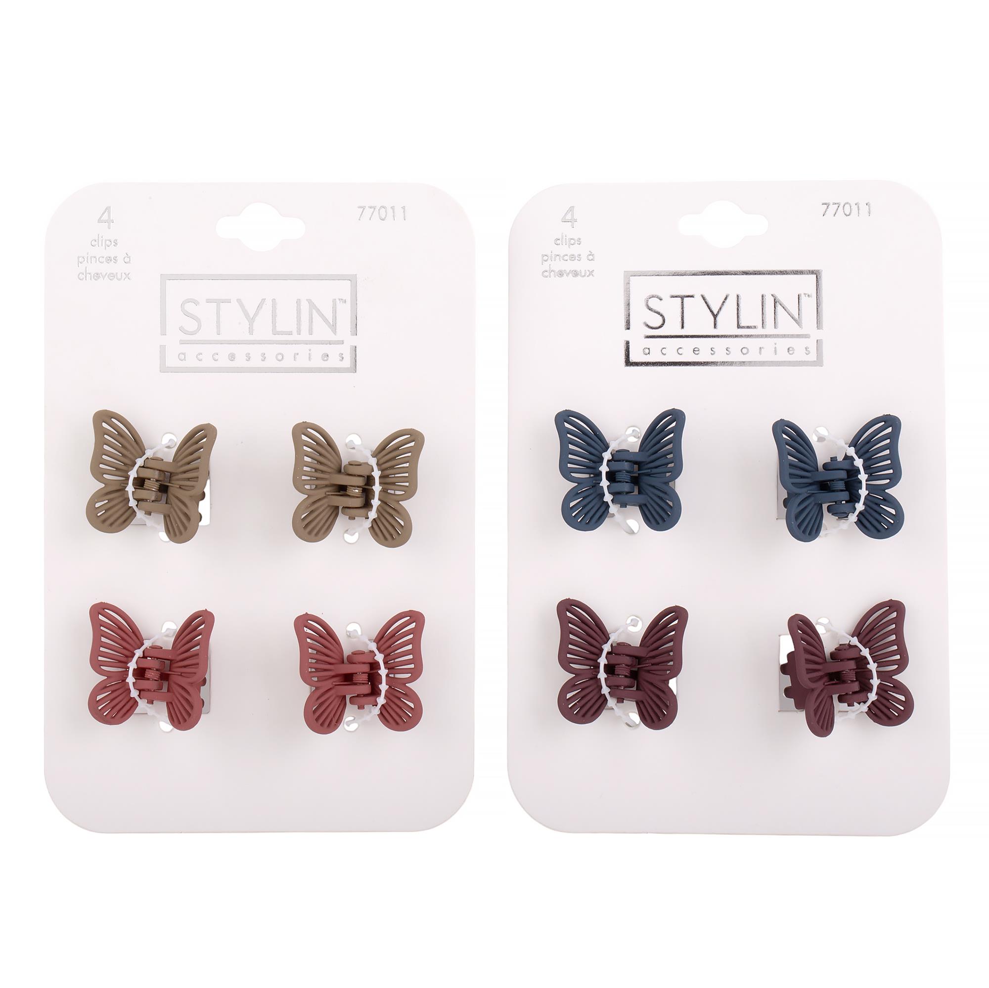 Stylin, 4-pc Matte Butterfly Clips ,small, 2-asst, hc