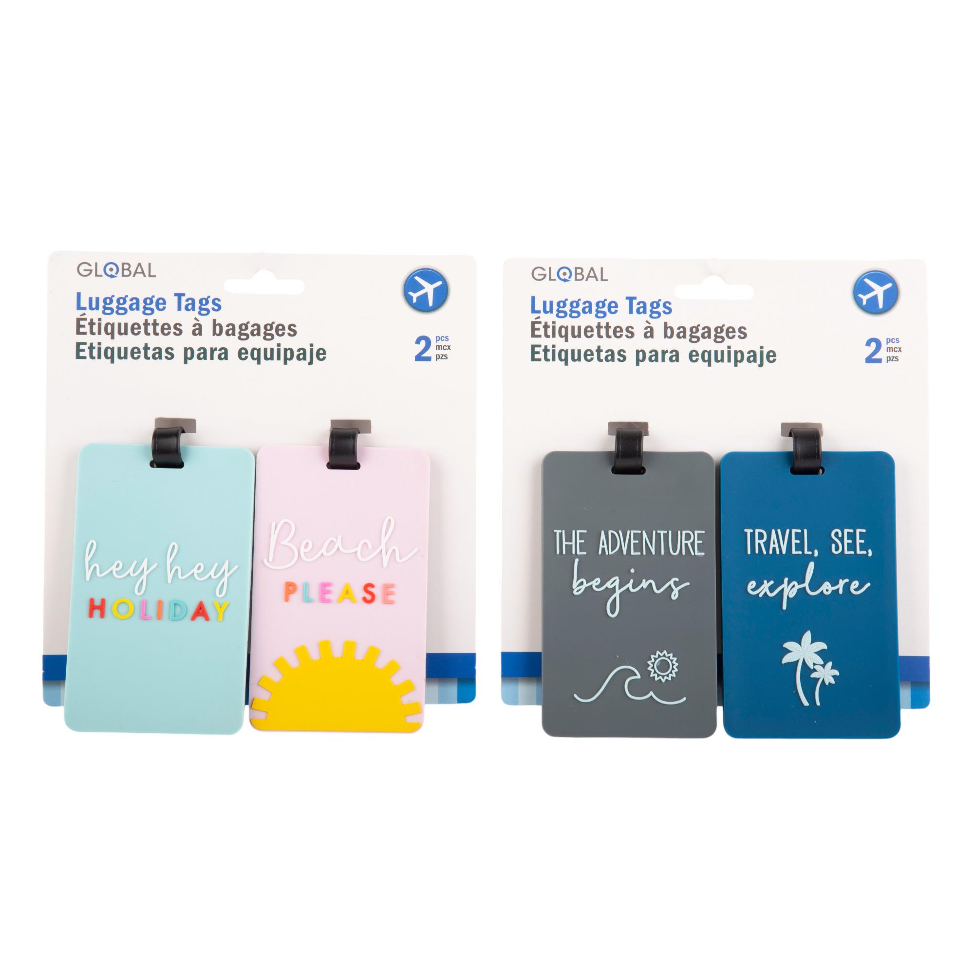 Global, 2-pc Luggage Tags w Saying 2-asst, 10x6cm, tie card