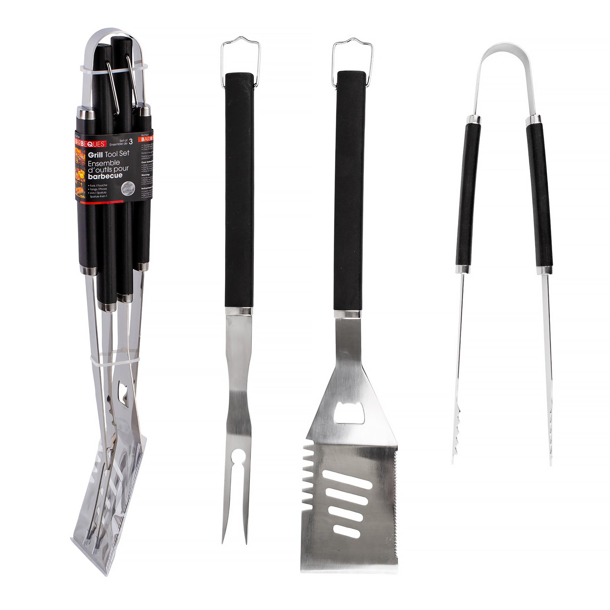 BBQ Set/3 Stainless Steel Grill Tool Set with Plastic Handle, Fork ...