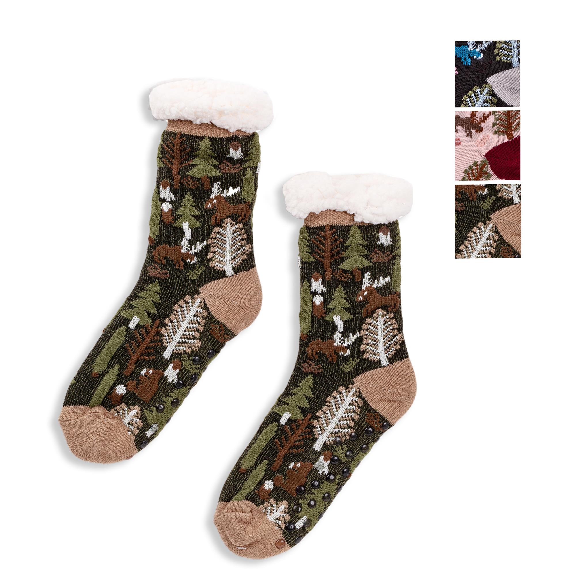 Nordic T. 3D Embroidery Sherpa Socks,Non-Slip Grip,3asst,wrapper