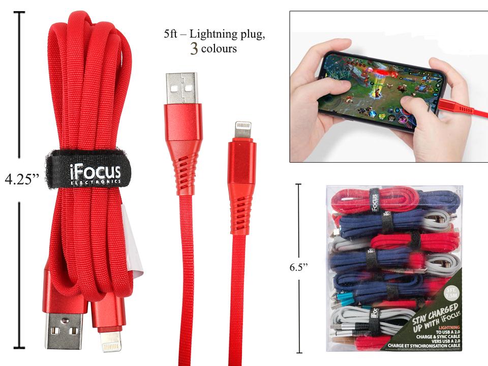 iFocus 5ft Lightning Data cable 3C, Velcro strap, bundle