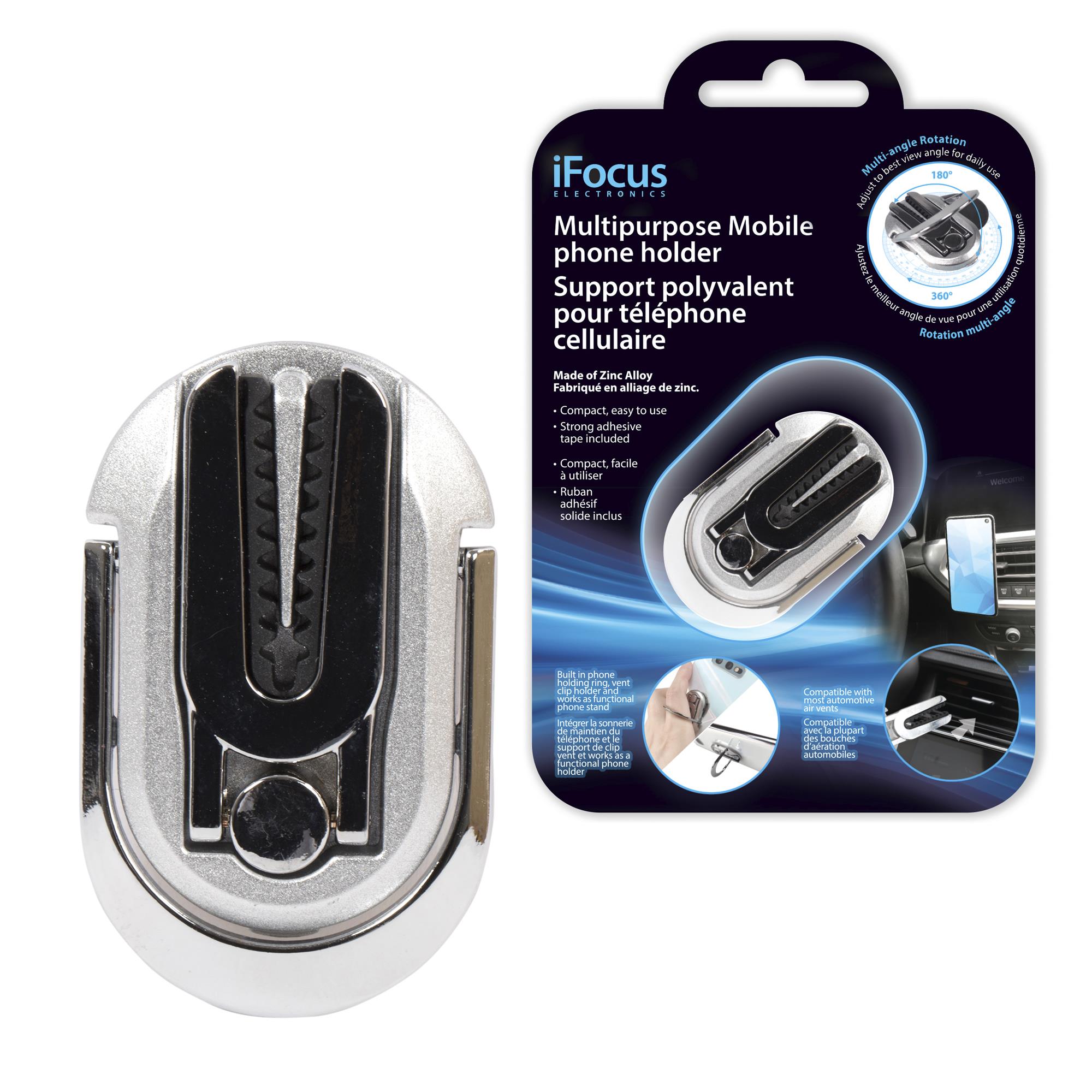 iFocus 2in1 Metallic Phone Clip Silver, Trap Blister