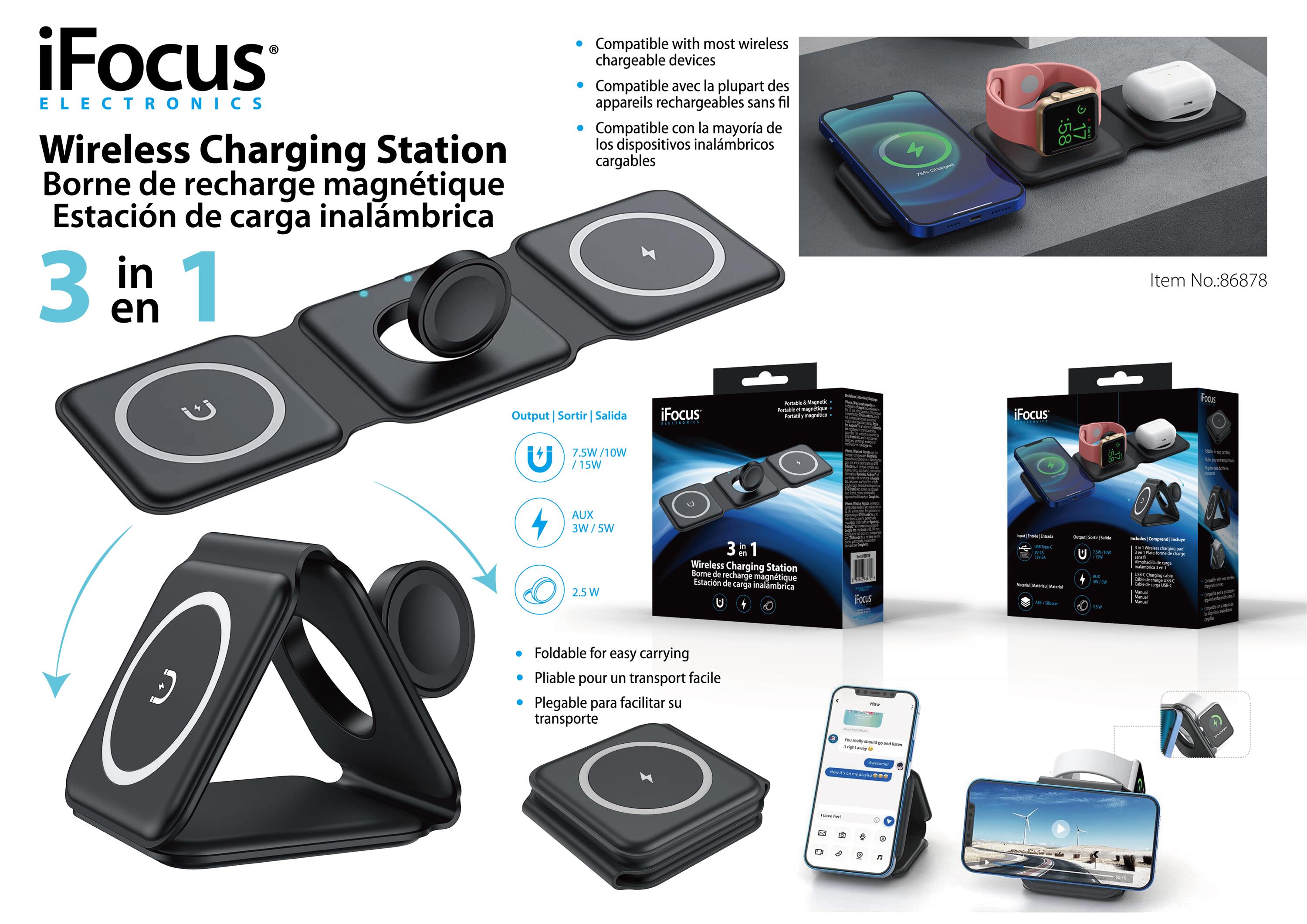 iFocus 3in1 Mobile Wireless Charger Static induction, USB-C Plug