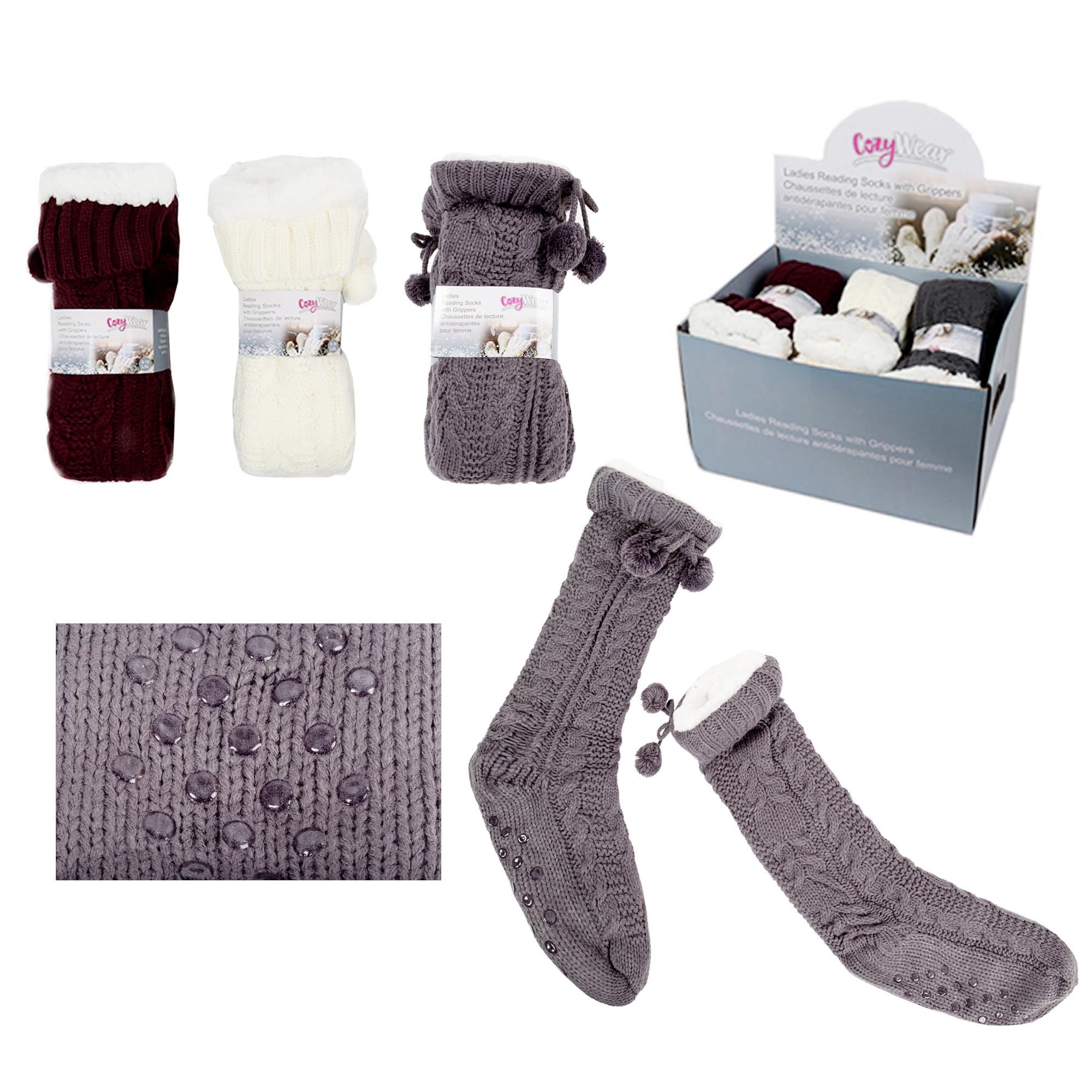 Cozywear Ladies Long Leg Reading Socks w/Grippers,3/c,OneSize,6/PDQ