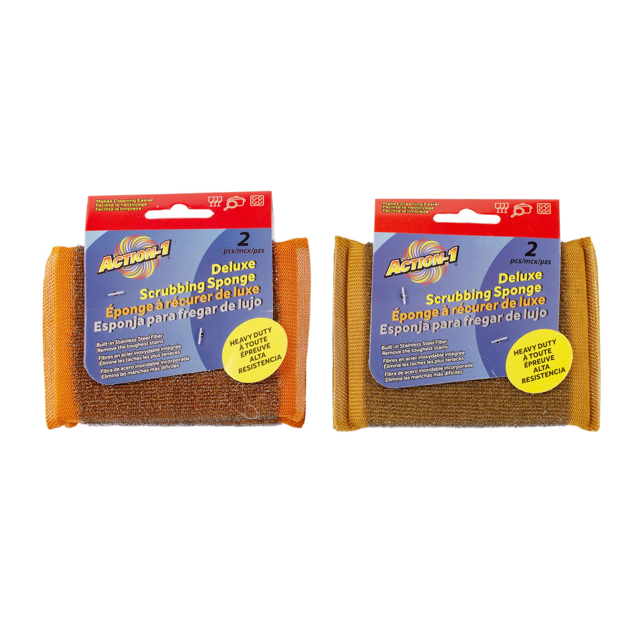 Action-1 2-PC S.S. Scrubbing Sponge Wrap Card, 2 Asst.(CS)