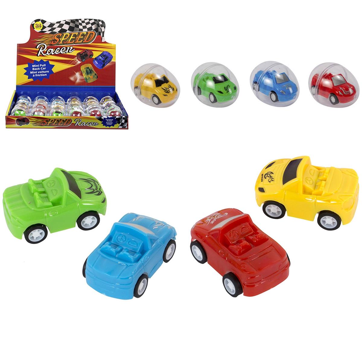 Mini Pull Back Car w/Transparent Egg, 4/col, 24/dsp