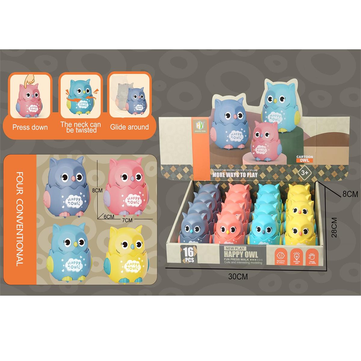 Press N Go Owl, 16pcs/dsp