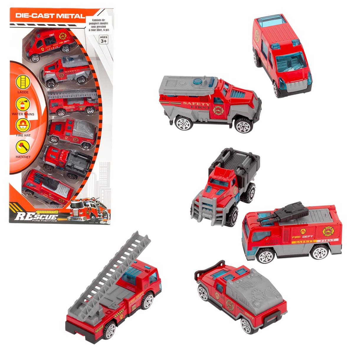 Free wheel Diecast Fire trucks 6pcs/box (M)