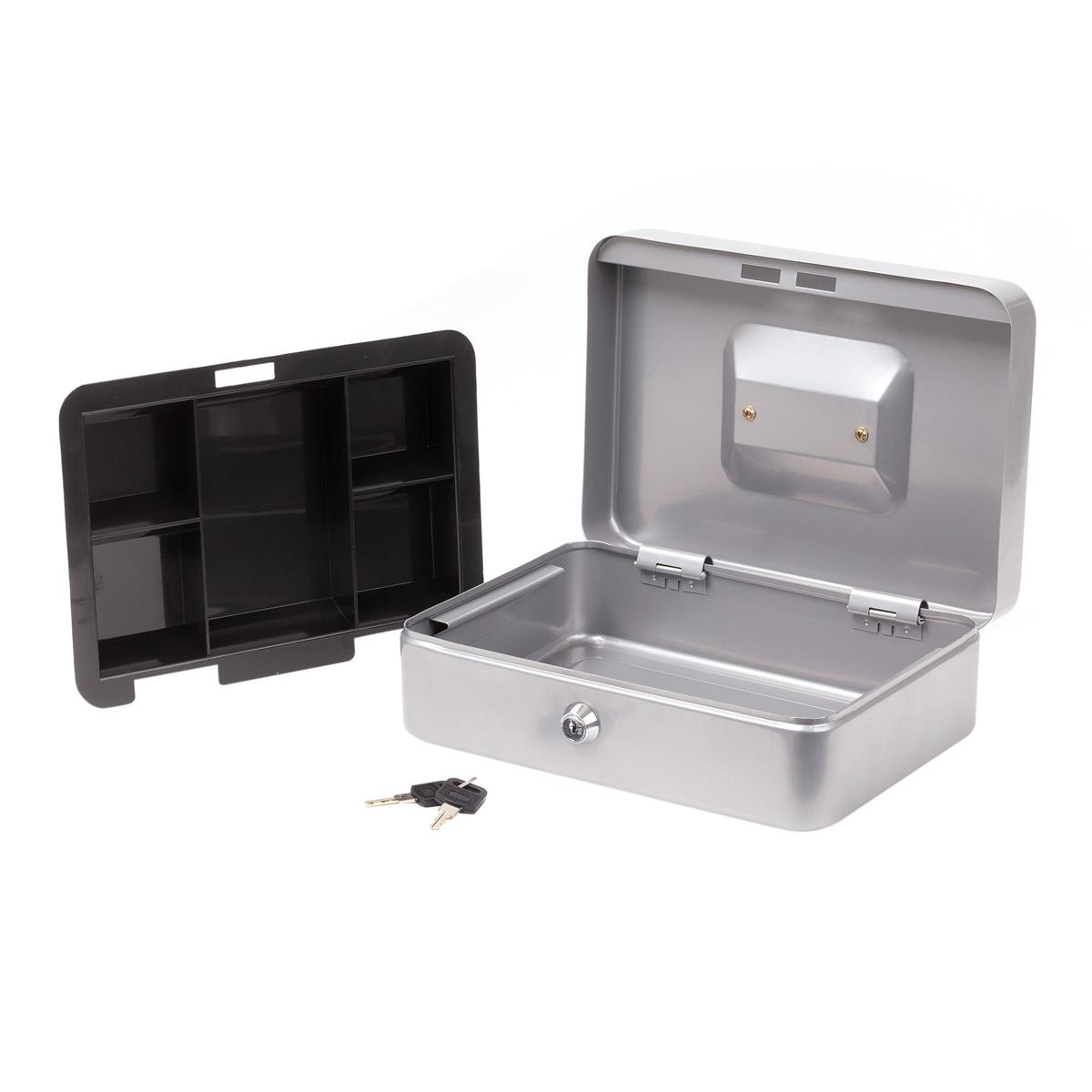 Heavy Duty Cash Box w/Lock, Grey, 9.75"Lx6.5"Wx3.25"H