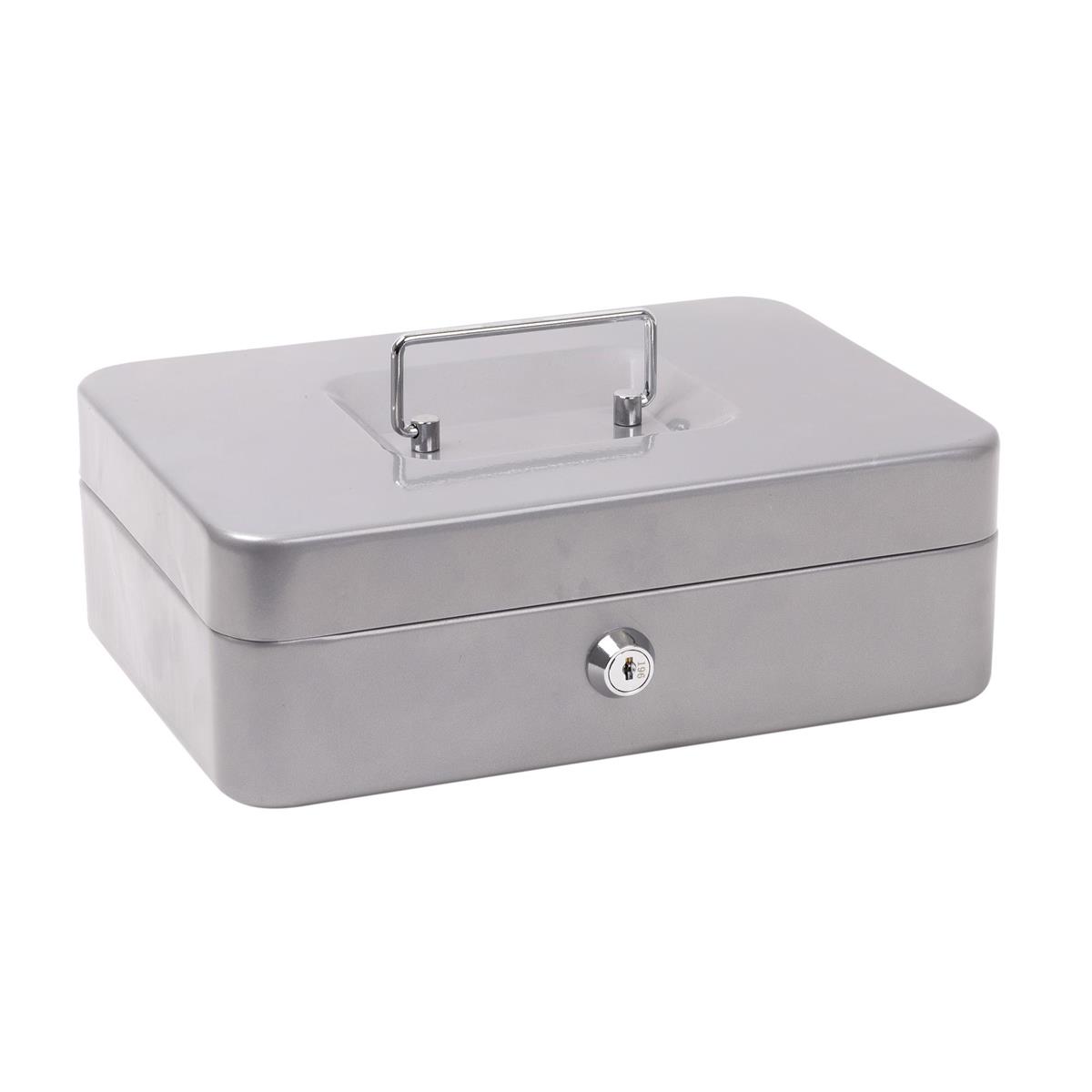 Heavy Duty Cash Box w/Lock, Grey, 9.75"Lx6.5"Wx3.25"H