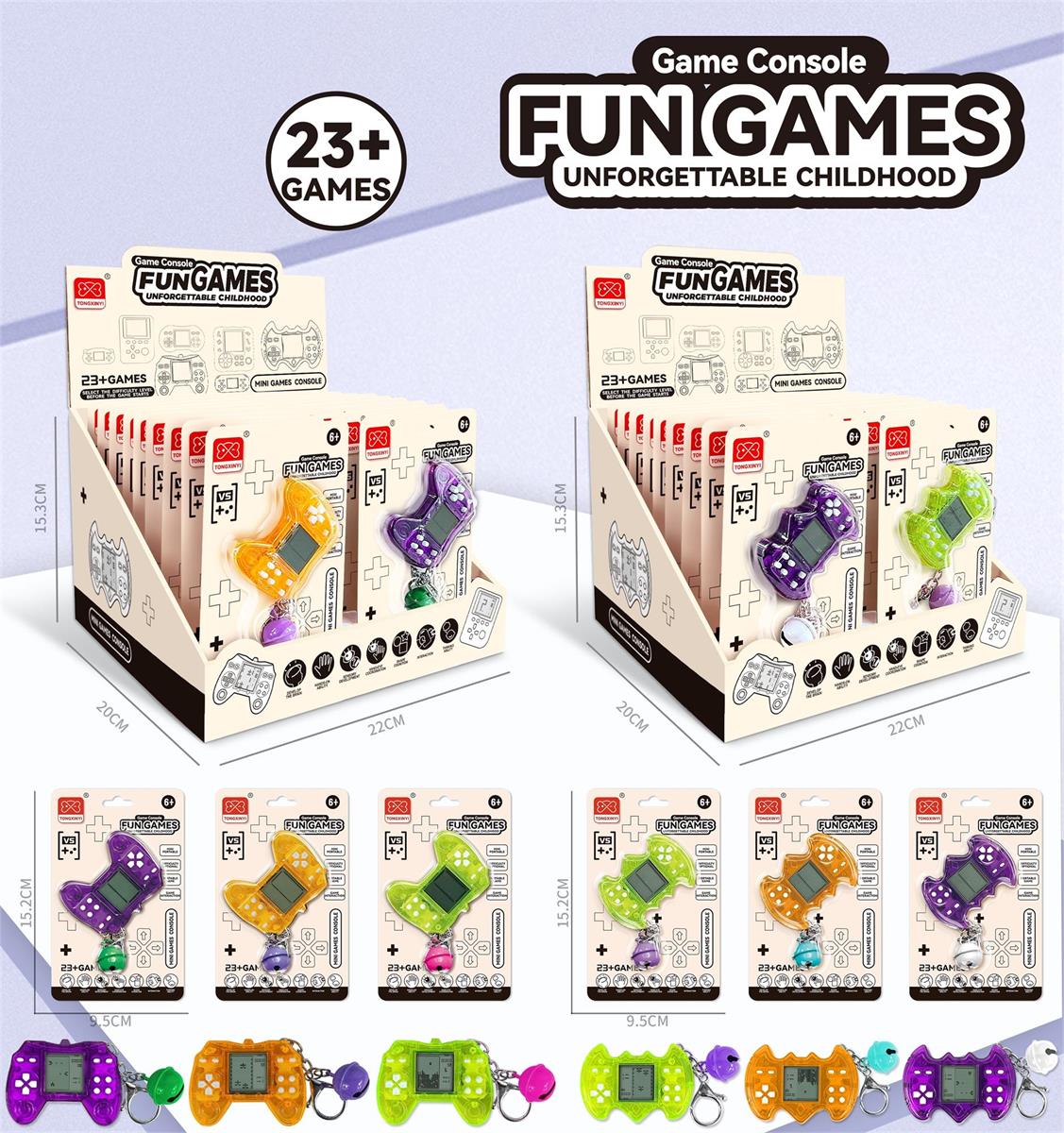 Mini Tetris Game Console, 3 Asst., 6pcs/dsp, 23 Plus Games