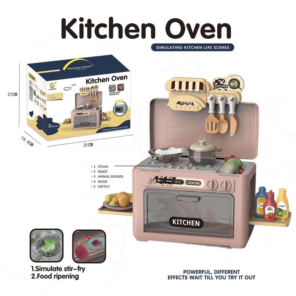 21pcs Stove Kitchen Playset, w/light & sound, cbx