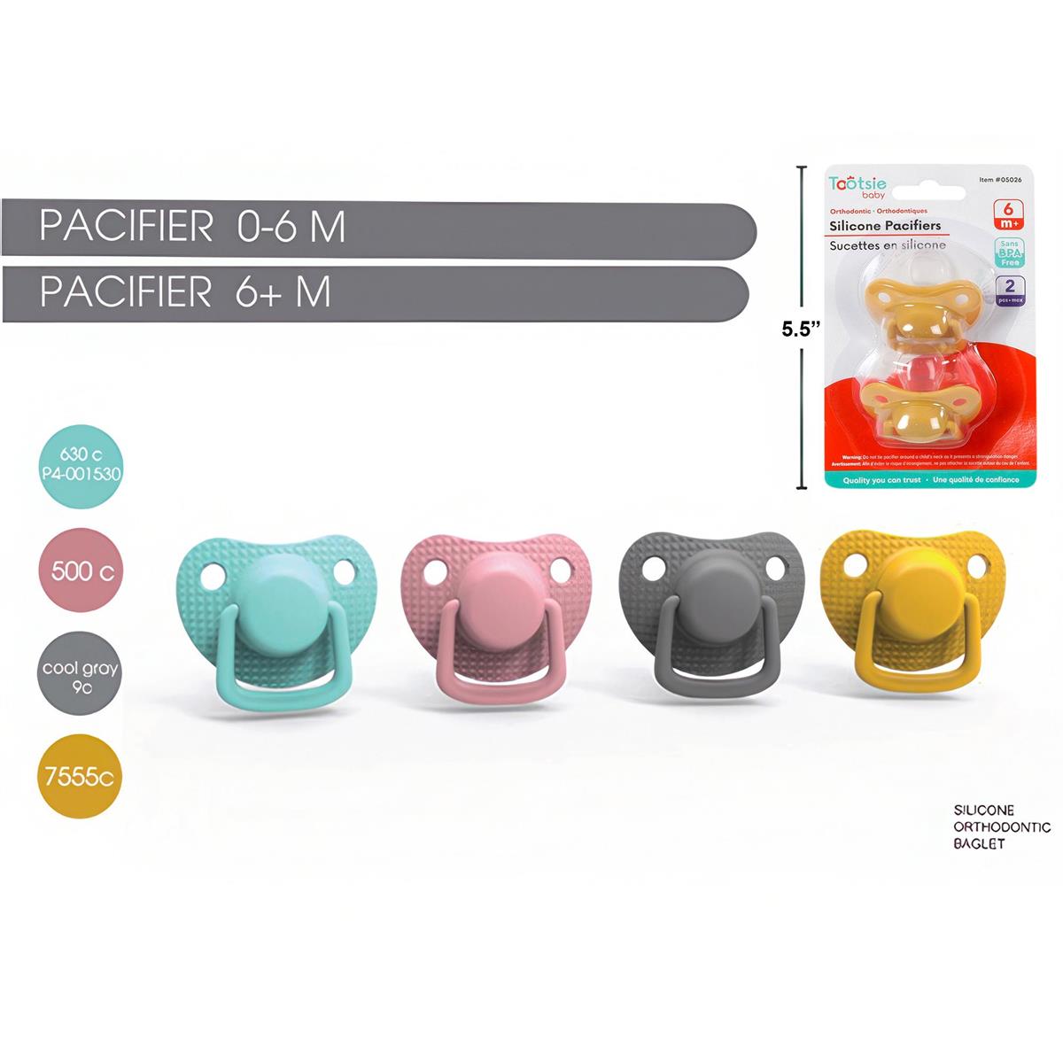 Tootsie Baby, Matte 2pcs Pacifier 4 col, 0m+/6m+, bc,(solid colours)