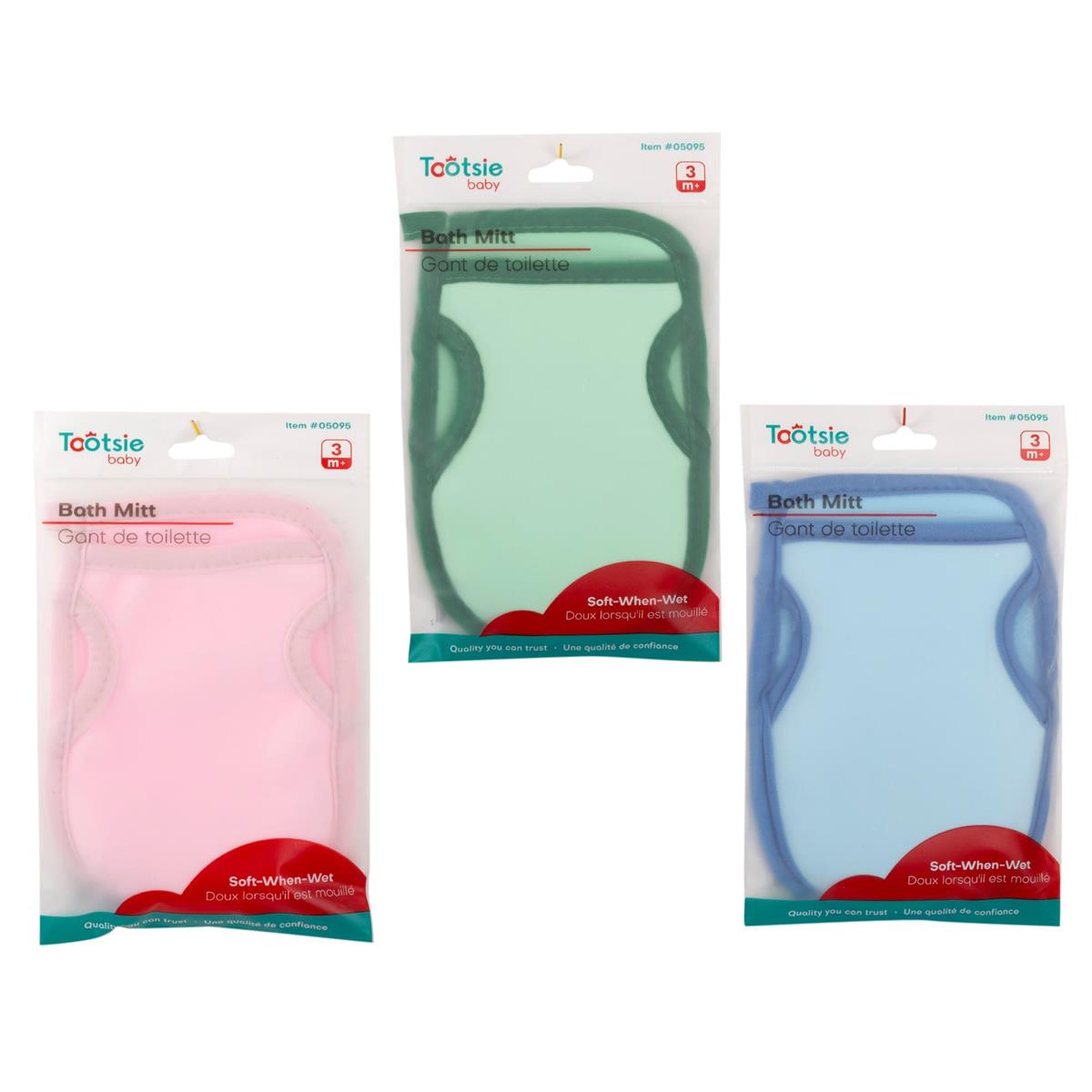 Tootsie Baby,Soft-When-Wet BathMitt 3 asst, pvc bag