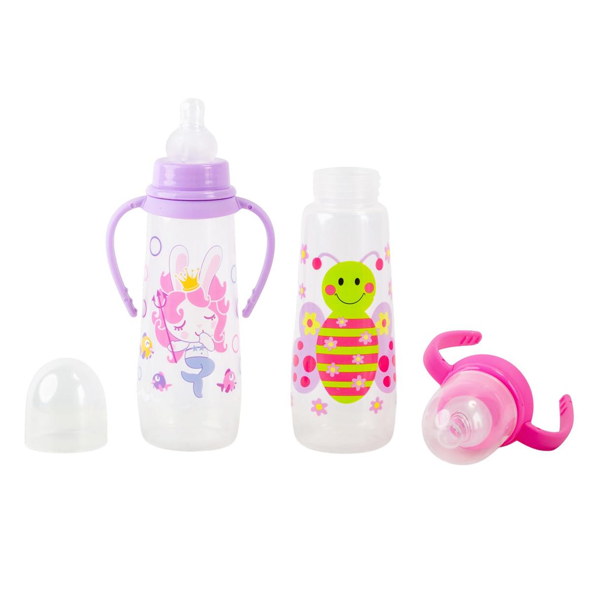 Tootsie Baby, 8oz Feeding Bottle w print + silicone nipple, 6 asst