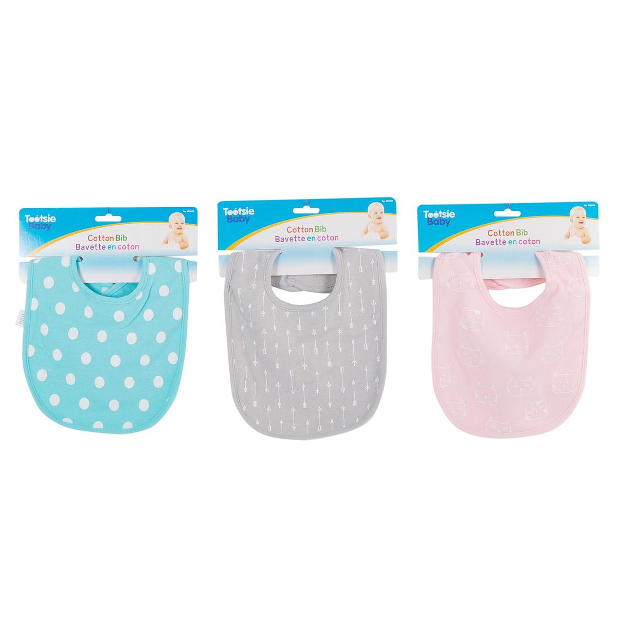 Tootsie Baby, Cotton bib,3asst 100% cotton both layers, header card,