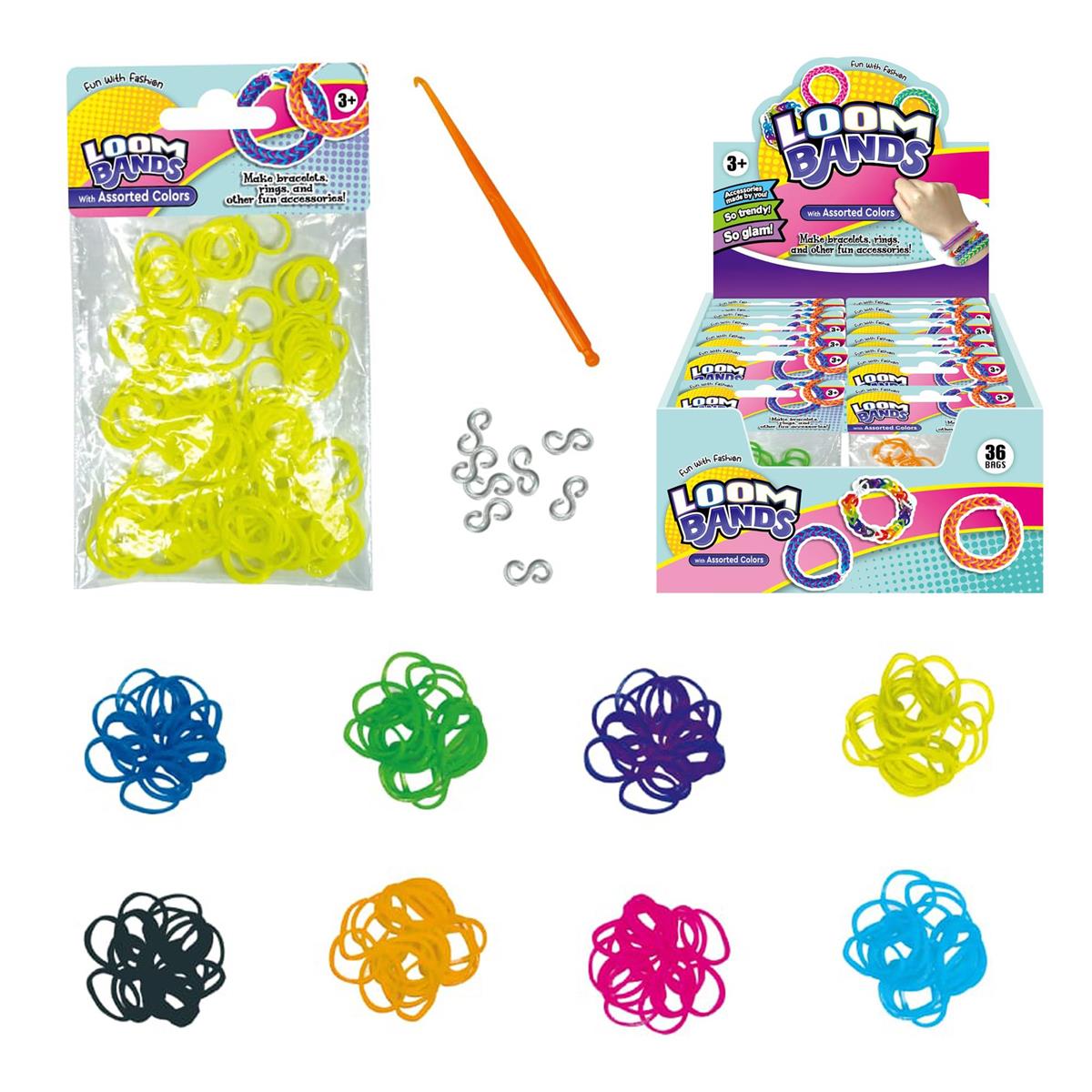 Loom Band, Bright Color, 8 Asst., 36bag/dsp