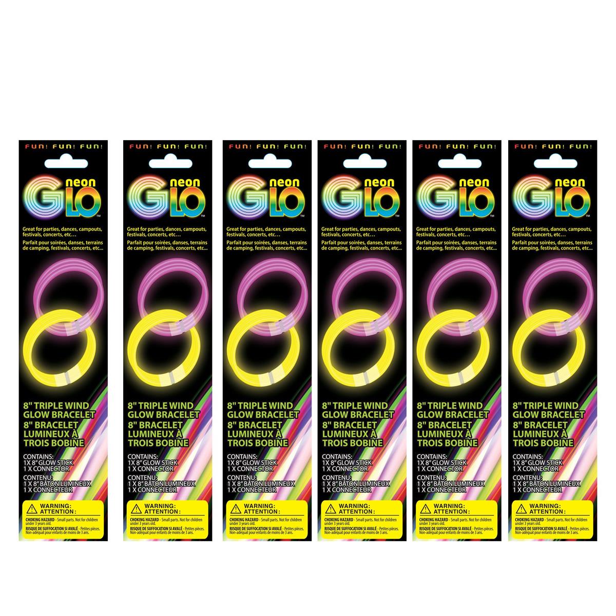 Neon Glo, Wide Stick Bracelets, 6 Asst. Cols