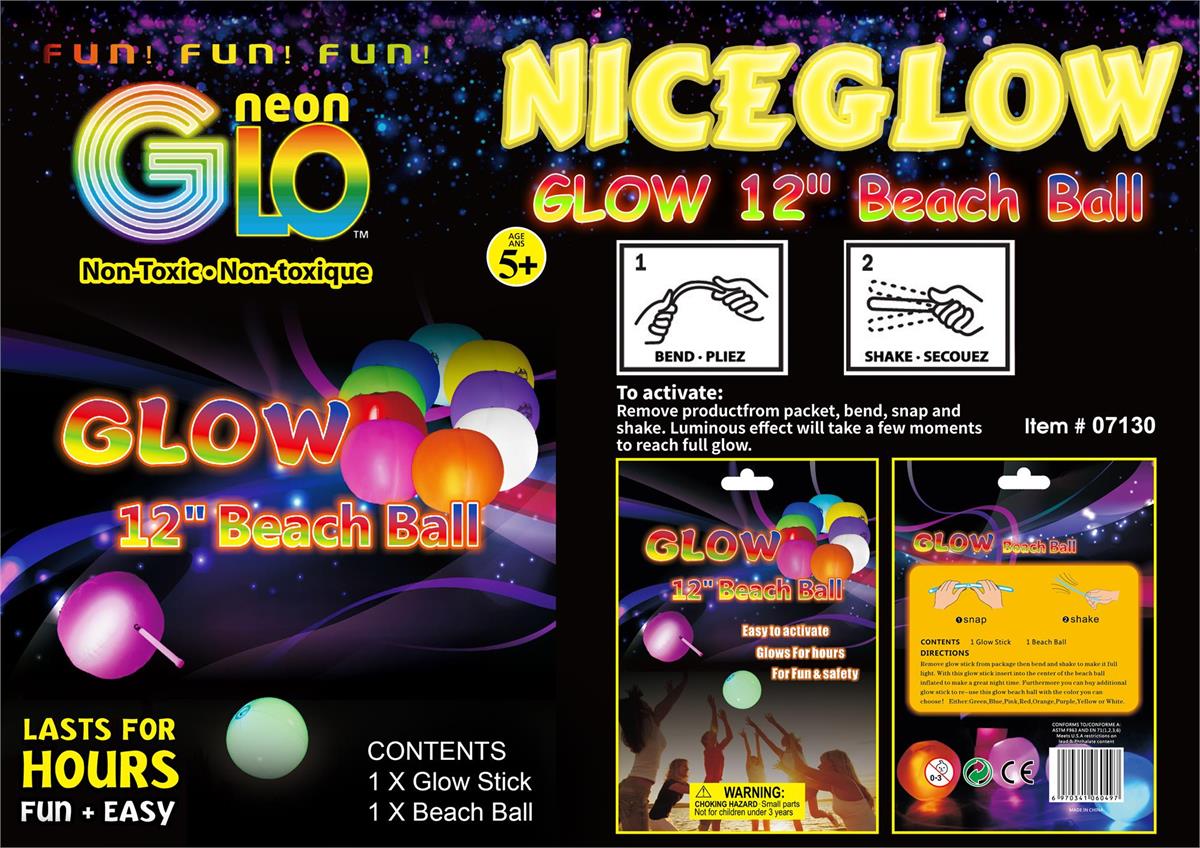 Neon Glo Ball, 6 Asst. Cols