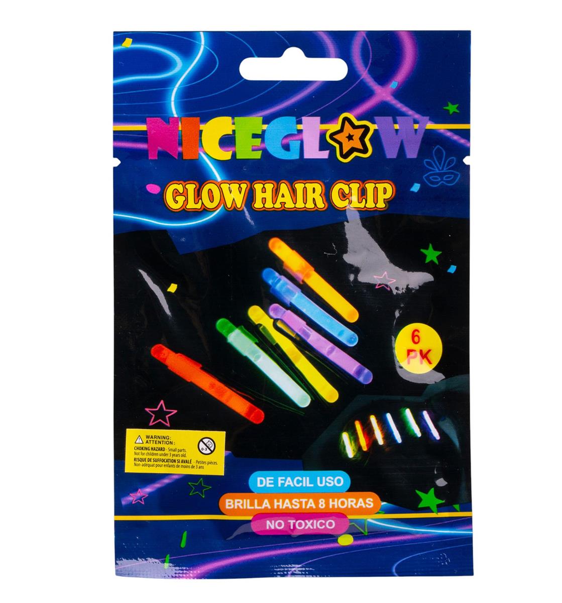 Neon Glo 6-pc Hair Clip, 5 col