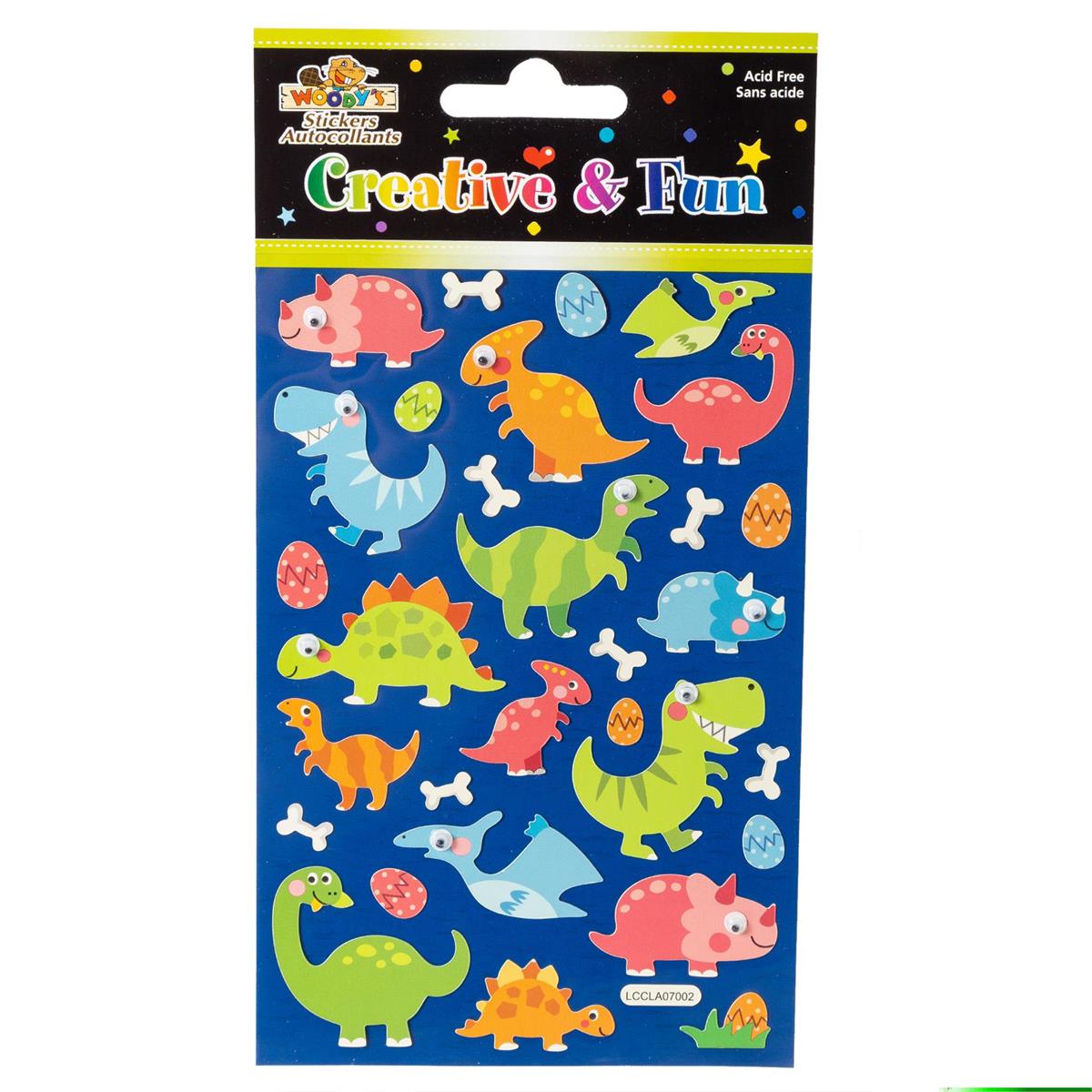 Woody's, 4" x 6" Googly Eyes Stickers, Dinosaur, pbh