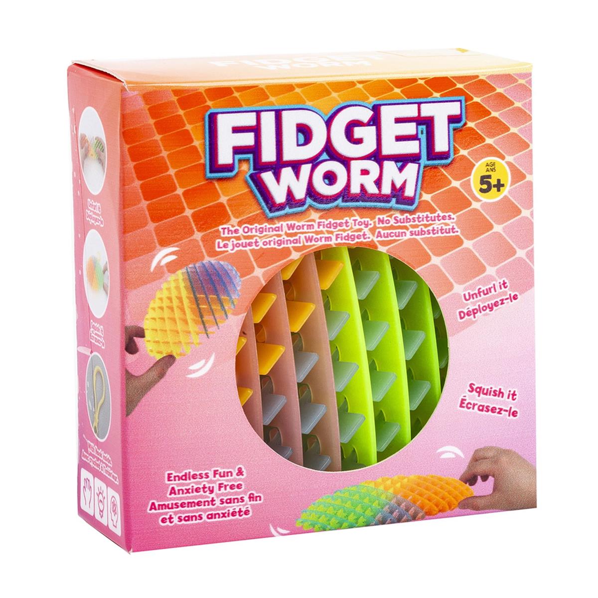 Fidget Worm, Rainbow Colour w/clip, 12pcs/dsp