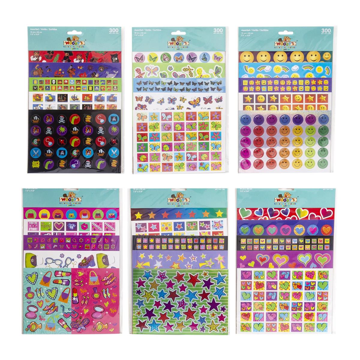 Woody's, 300pcs. Fun Stickers set, 19 x 30cm, 6 asst'd, pbh