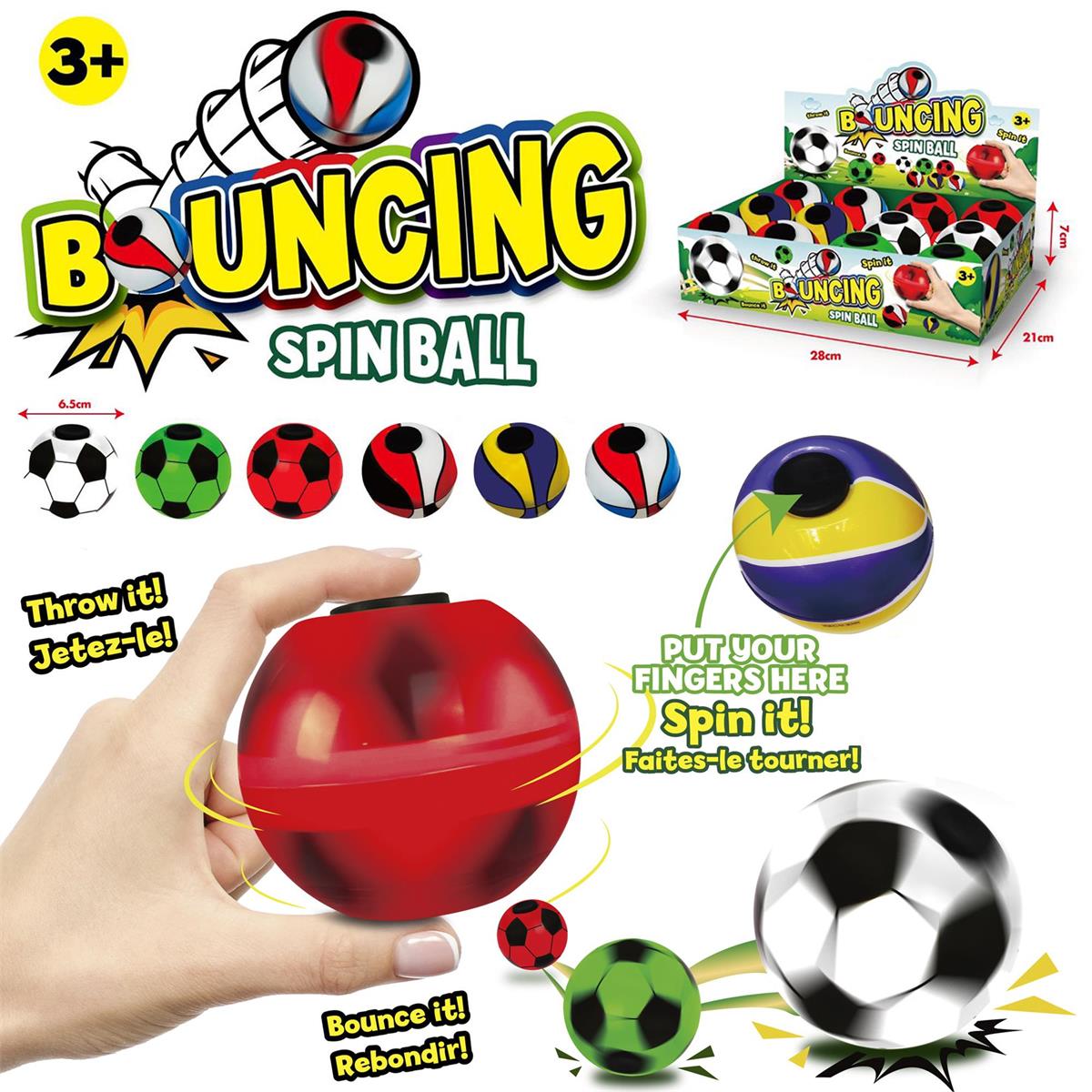 2.5" Bouncing Spin Ball, 6 styles, 12/dsp