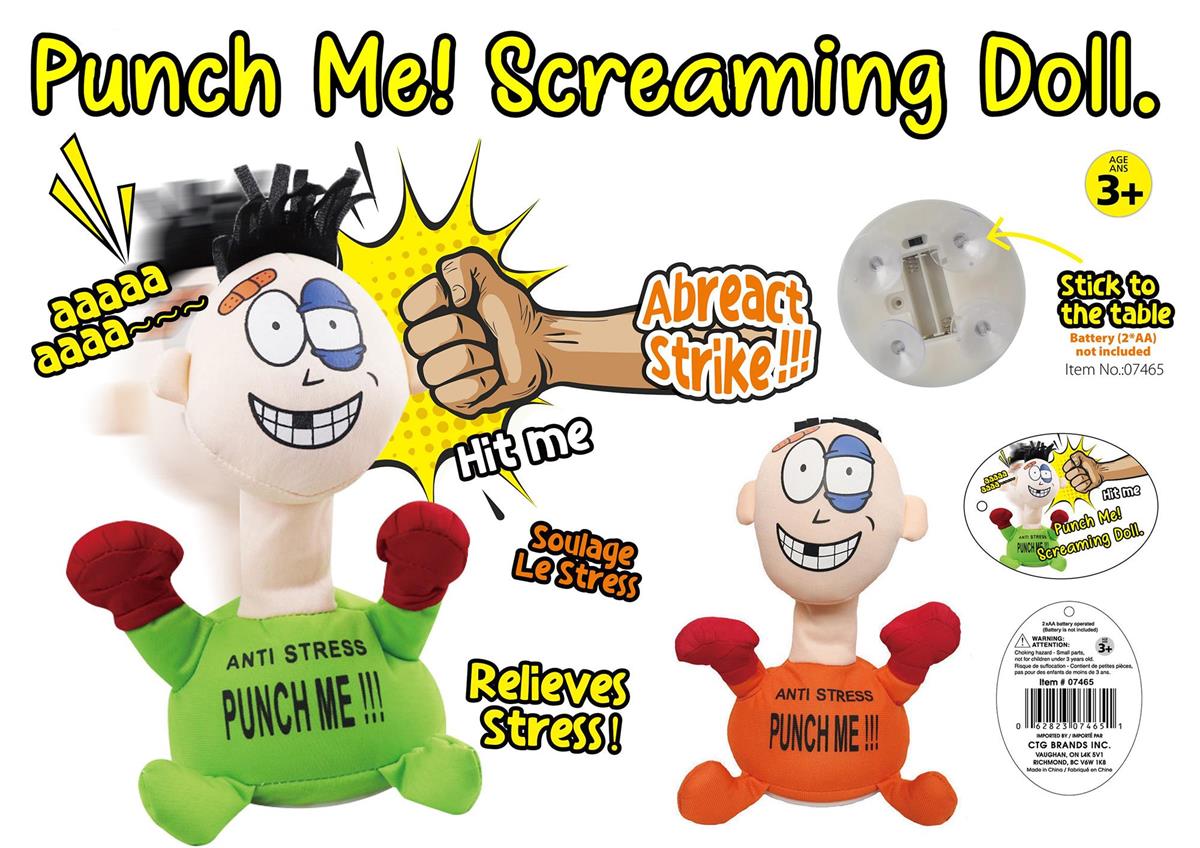 Punch Me! Screaming Doll, 2C, h/t. Batt. Not incl., 2xAA