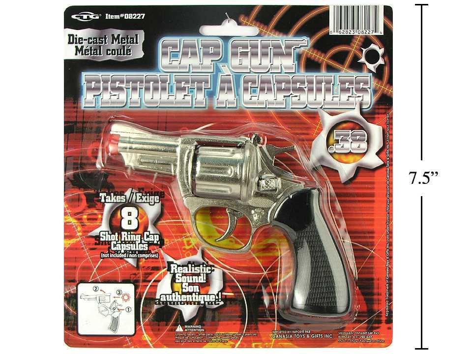 6.5" D/C 8-shot .38 Cap Gun, Nickel colour, b/c