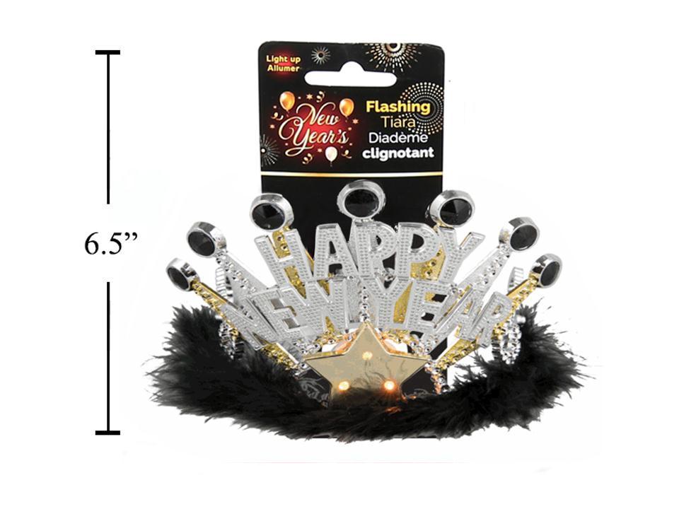 New Years Light-Up Flashing Tiara w/Feathers, t.o.c.