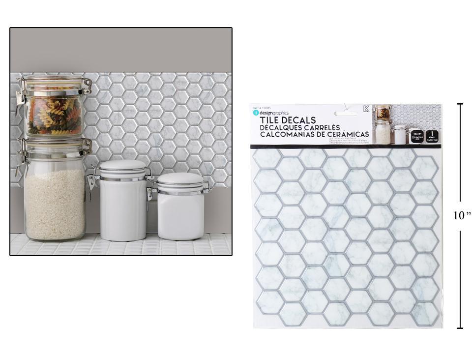 iDesign Wall Decals, Hexagon Tile, White Marble, 10"x10", PBH*