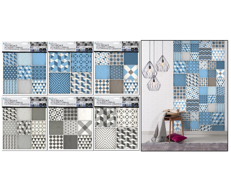 iDesign Wall Decals, Distressed Tile, 10x10" 6Asst, pbh (4pk-5x5",