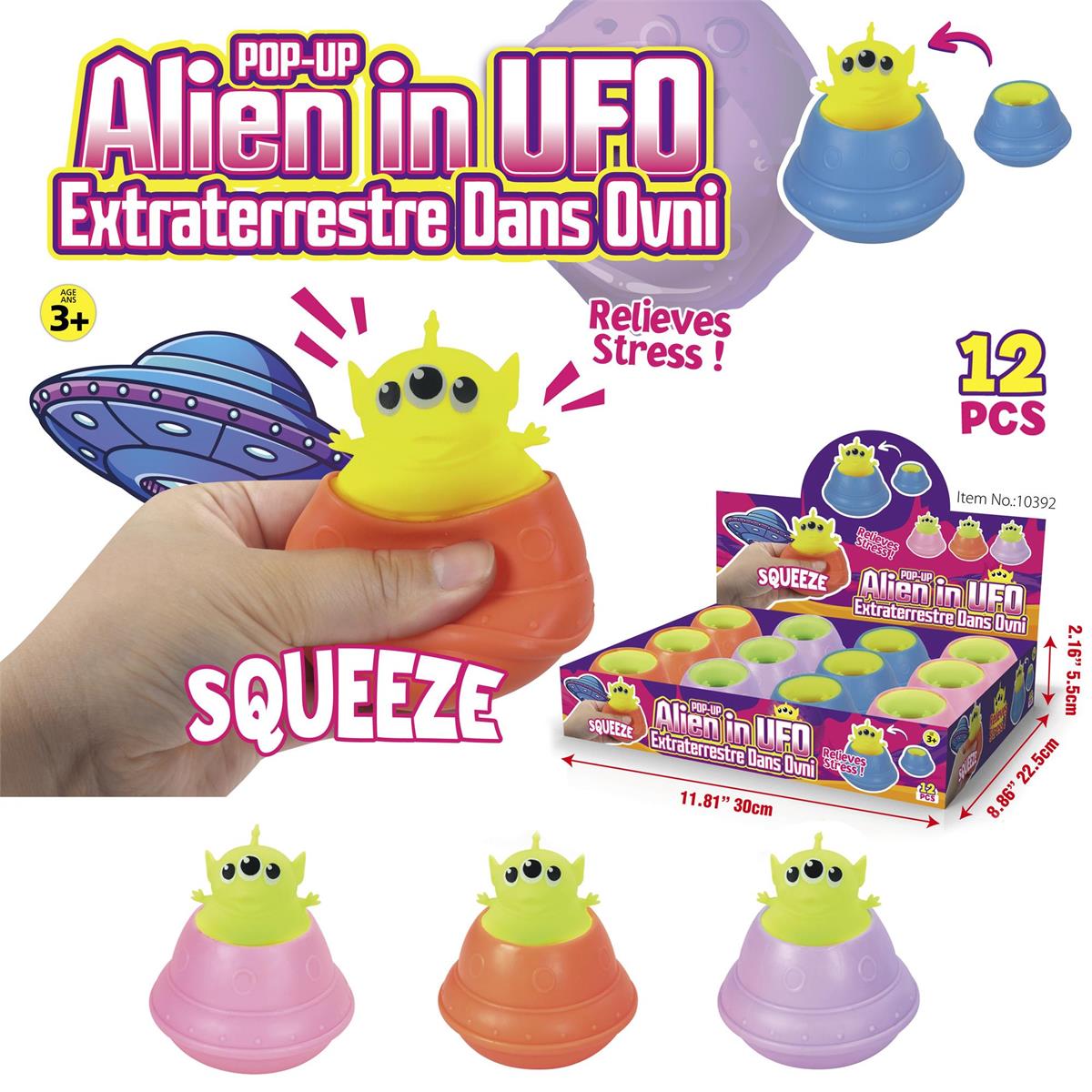 Pop-Up Alien in UFO, 4 Asst. col, 12pcs/dsp