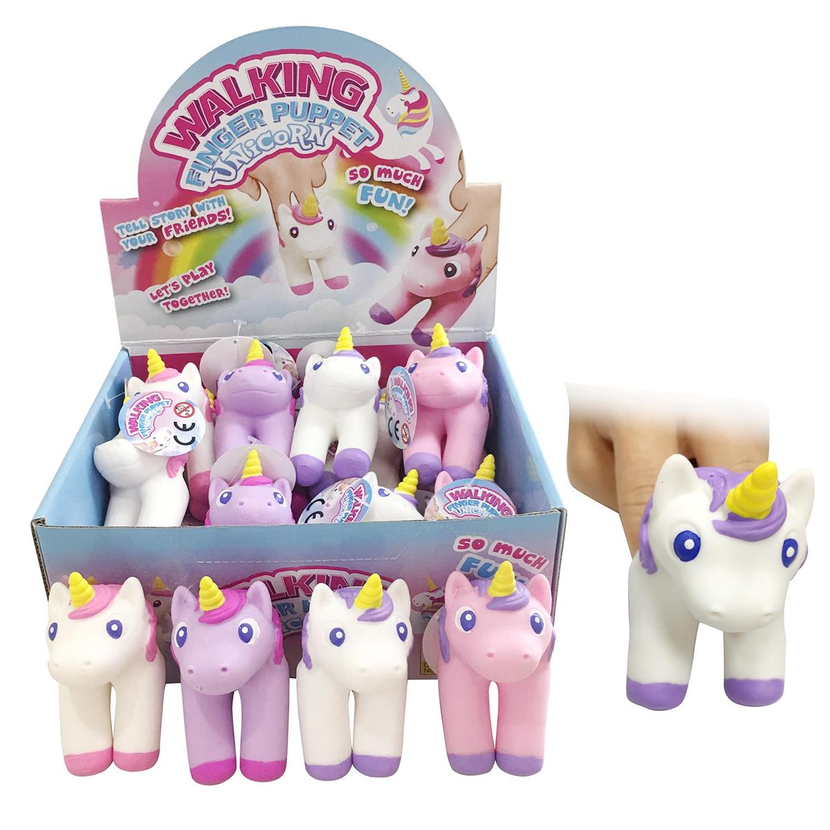 3" Walking Finger Puppet, Unicorn , 4 Asst., 24pcs/dsp