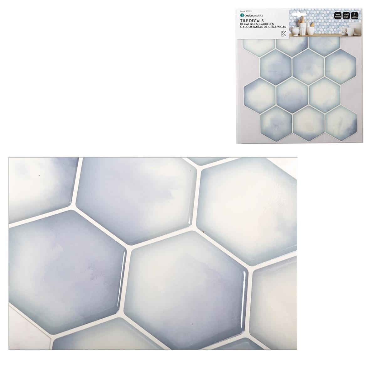 iDesign Wall Decals, Hexagon Tile, Blue, 10" x 10", PBH