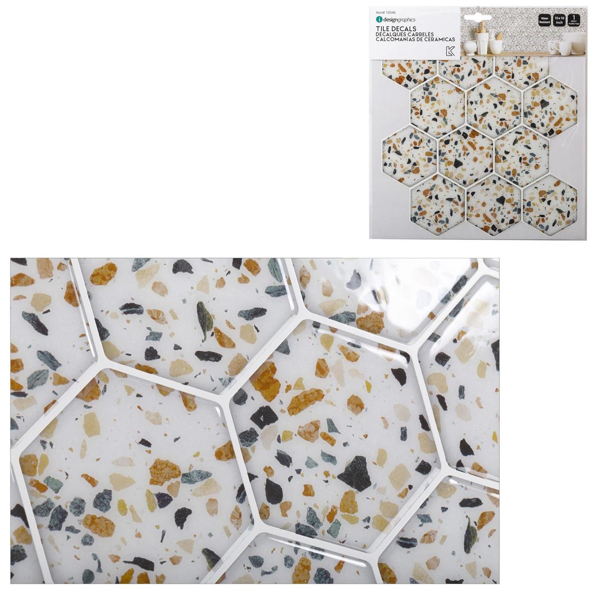 iDesign Wall Decals, Hexagon Tile, Terrazzo, 10" x 10", PBH