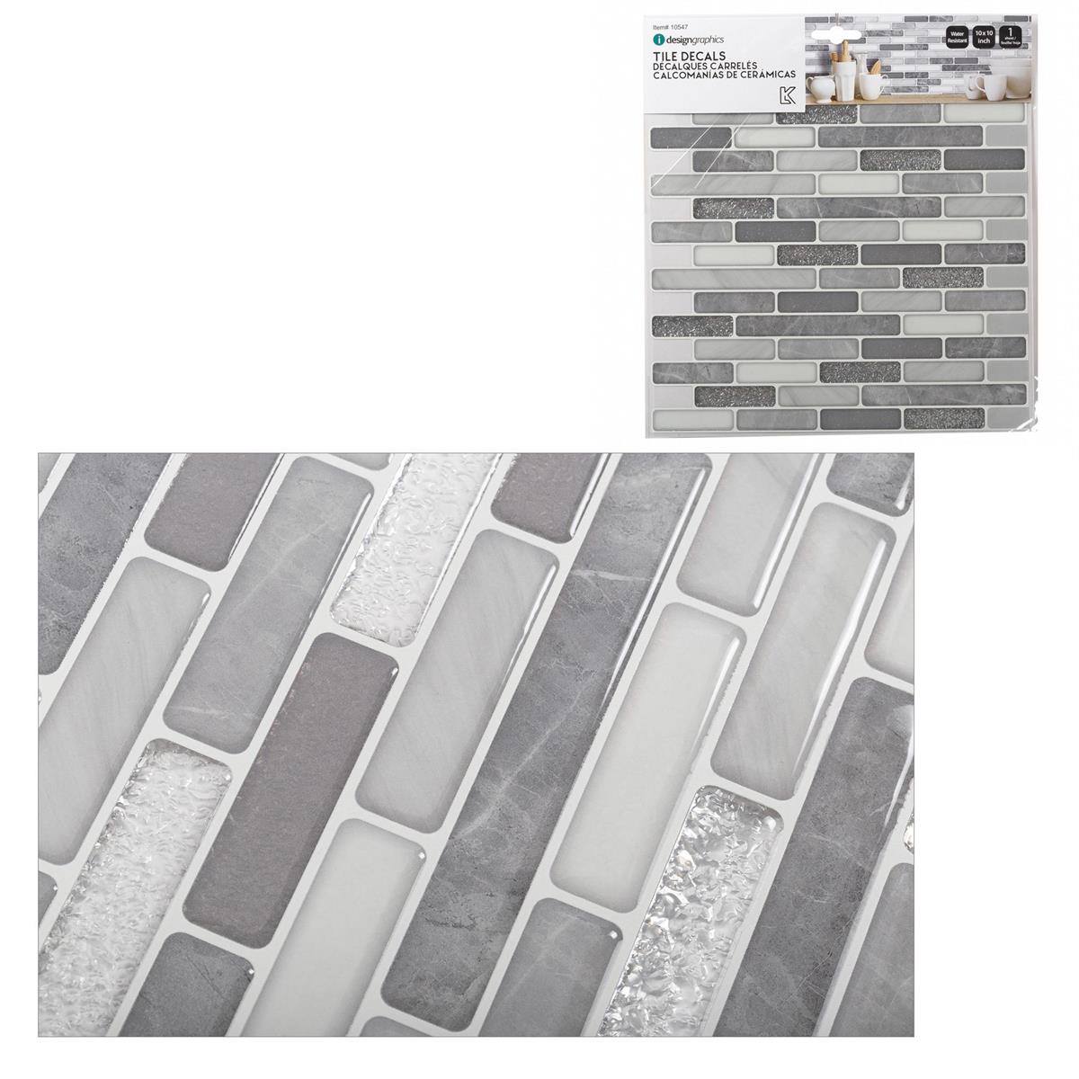 iDesign Wall Decals, Skinny Rect. Tile, Grey Stone, 10" x 10",