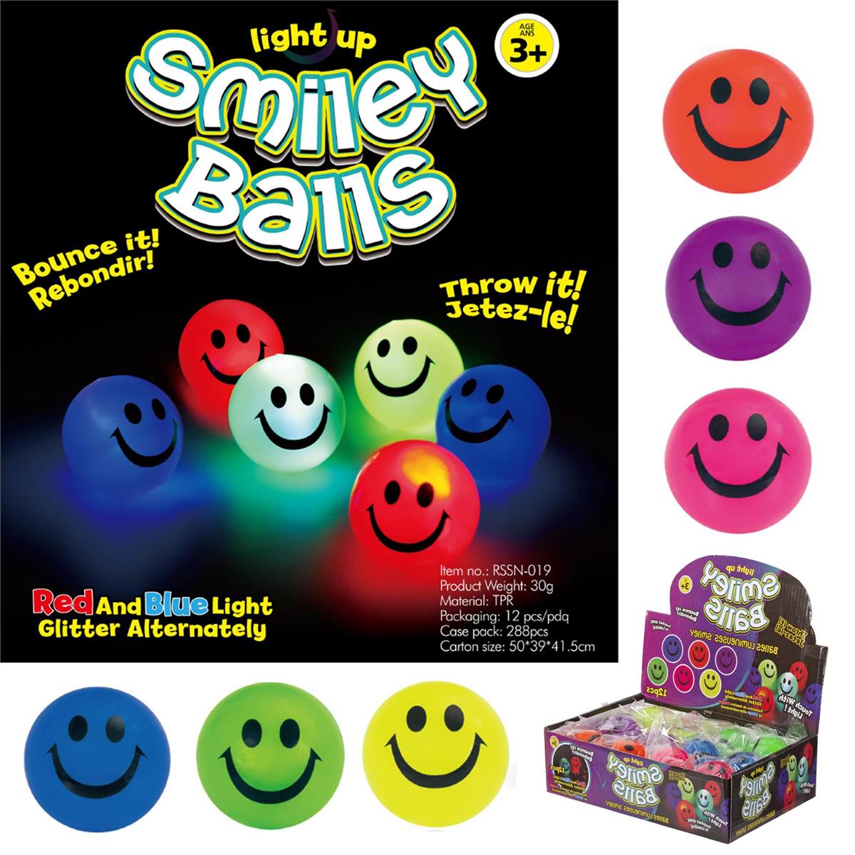 Light Up Smiley Balls, 12pcs/dsp, batt incl., 3*AG3