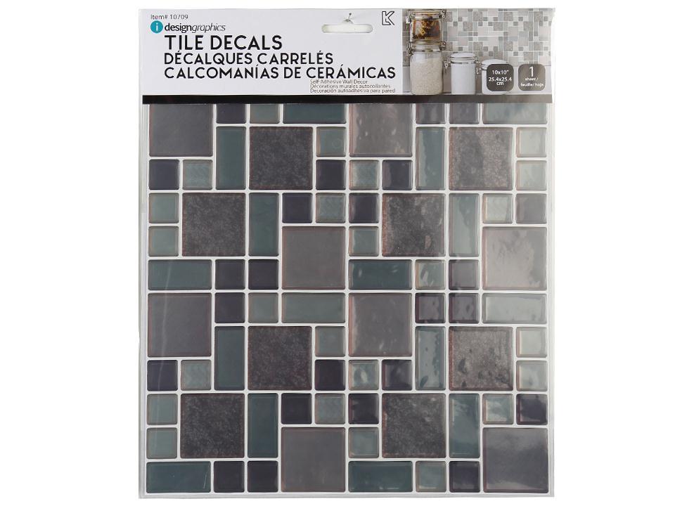 iDesign Wall Decals, Multi Square Tile, Taupe Mottled, 10"x10", PBH*