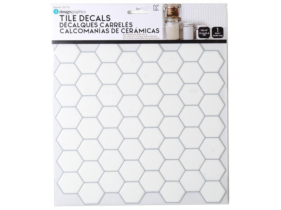 iDesign Wall Decals, Hexagon Tile, White, 10"x10", PBH*