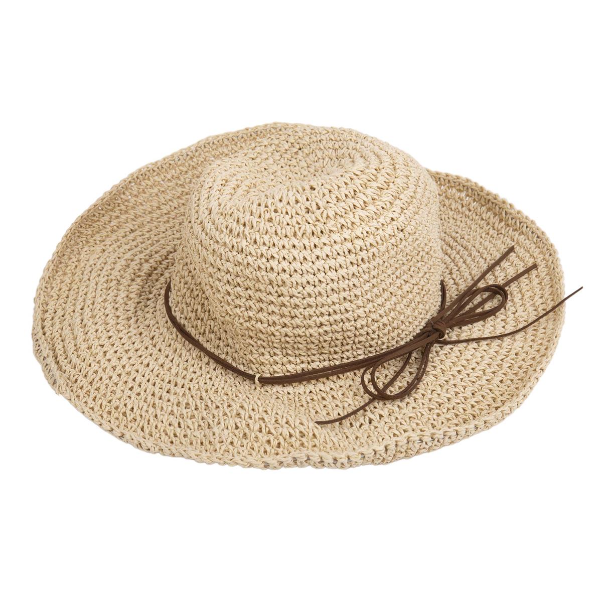Ladies Wide Brim Round Top Straw Hat,cht