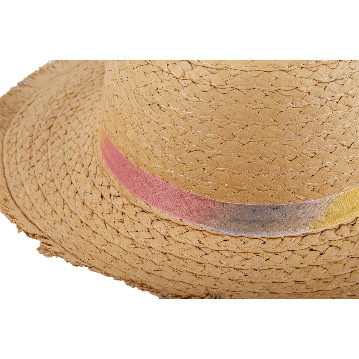 Youth Wide Brim Round Top Straw Hat w/Ribbon, 2 cols, cht