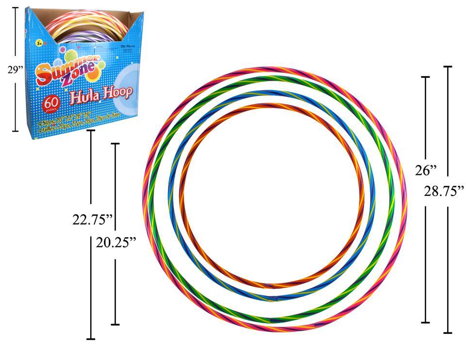 Tri-Colour Fun Hoops, 4asst.Sizes & Cols., 60/DPY,label,28"/26"/22"/20"