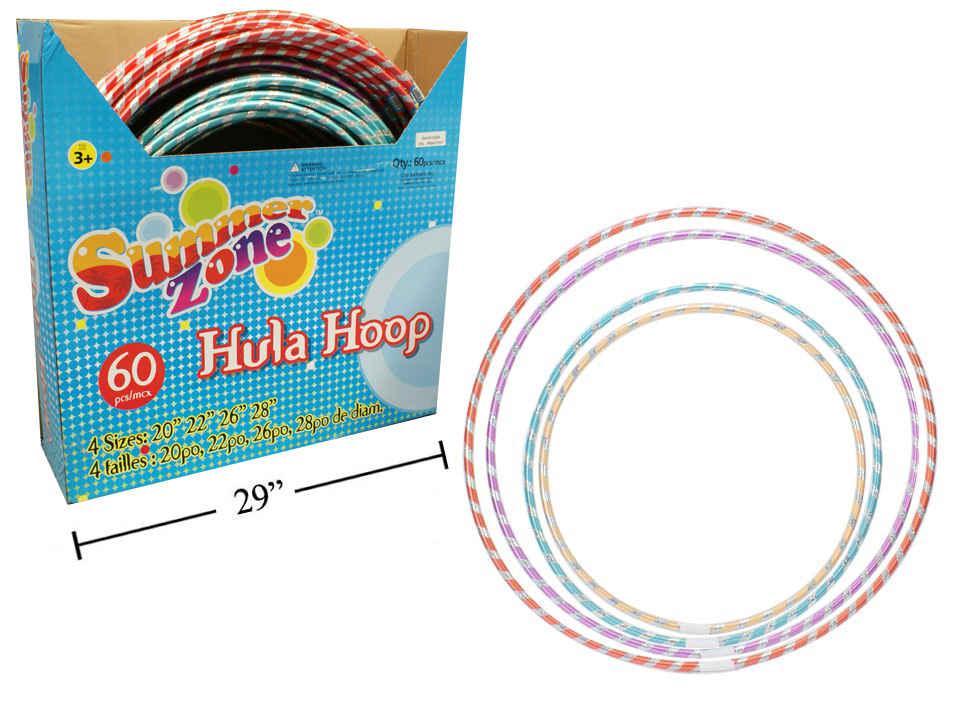 Laser Ribbon Hula Hoop, 4 Sizes & Cols., 60/dsp,label,20"/22"/26"/28"
